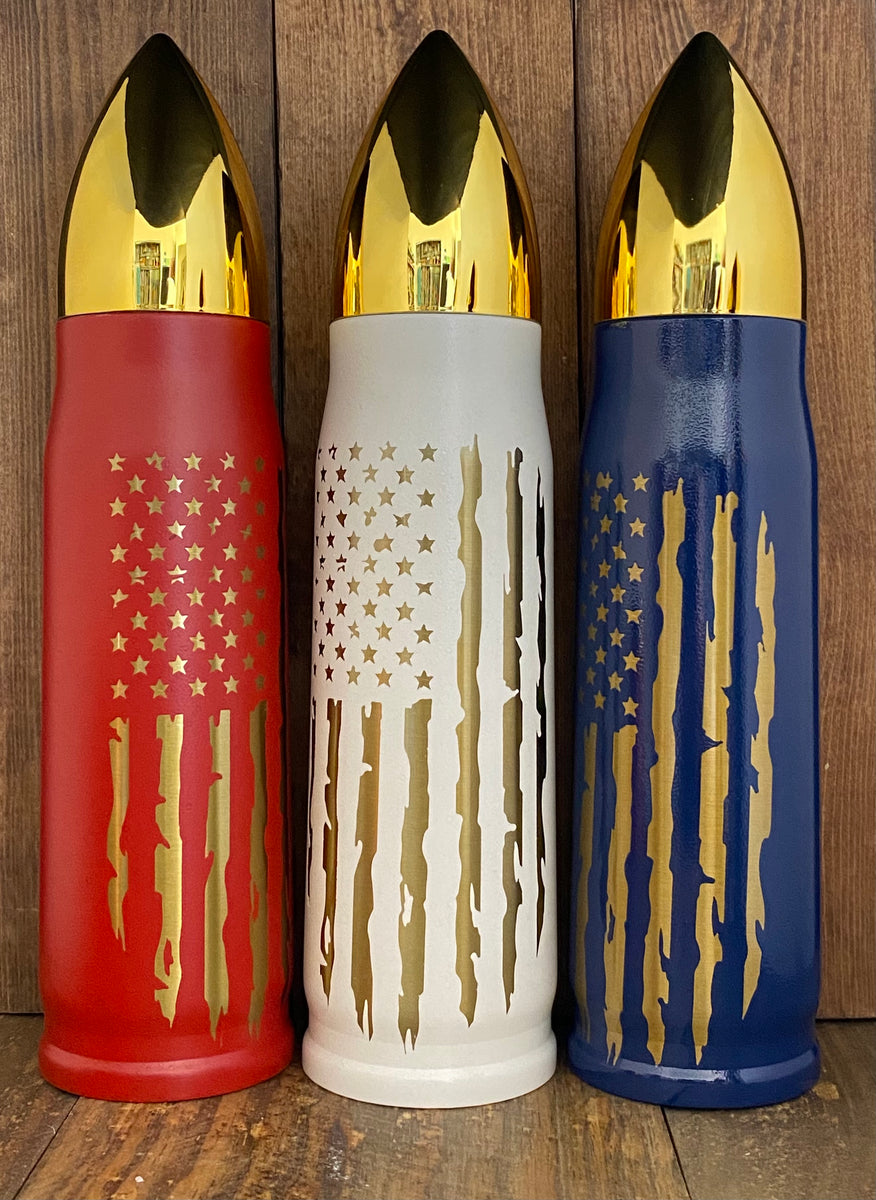American Flag Powder Coated Bullet Thermos